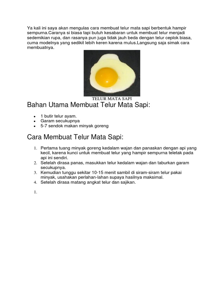 Resep Membuat Telur Mata Sapi | PDF