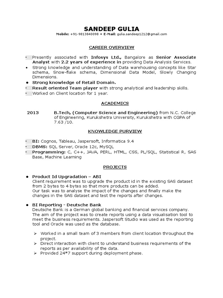 Sandeep Gulia: Data Analyst Profile | PDF | Sas (Software) | Oracle ...