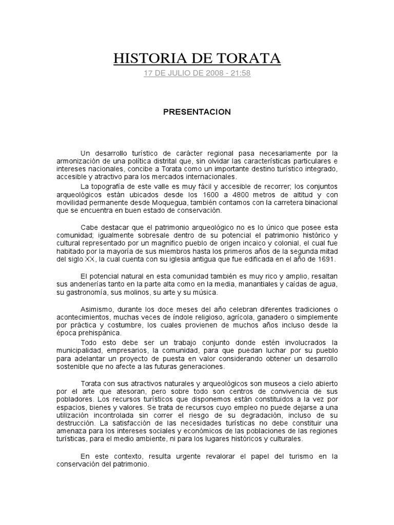 Historia de Torata | PDF | Imperio Inca | Turismo