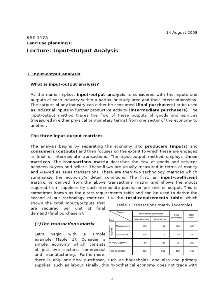 Sbp3173 Input And Output Pdf Input Output Model Matrix Mathematics