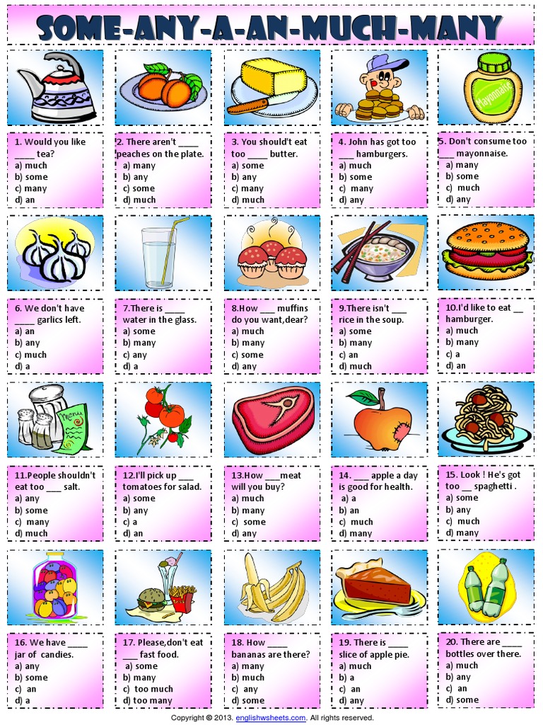 Quantifiers Some Any A An Much Many Worksheet | PDF