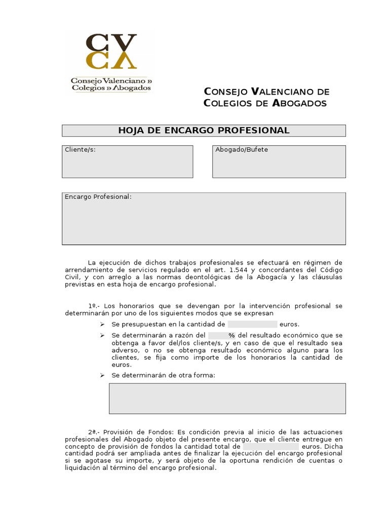 Modelo de Hoja de Encargo Abogado 2025 | PDF | Gobierno