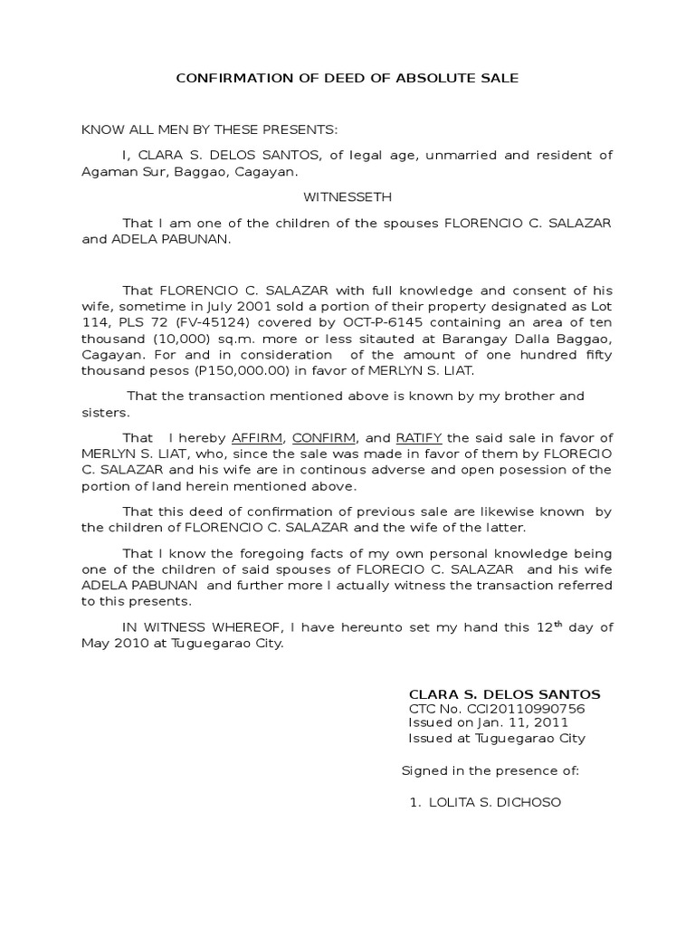Docslide - Us - Confirmation of Deed of Absolute Sale | PDF