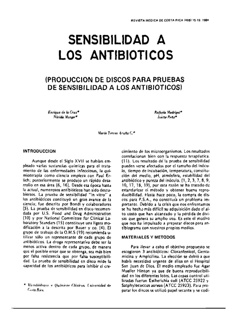 Produccion de Discos de Sensibilidad PDF | PDF | Antibióticos ... Produccion de Discos de Sensibilidad PDF | PDF | Antibióticos ...