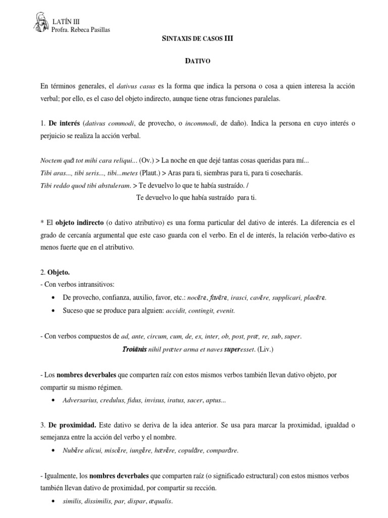 Sintaxis de Casos III, Dat | PDF | Verbo | Tipología Lingüística