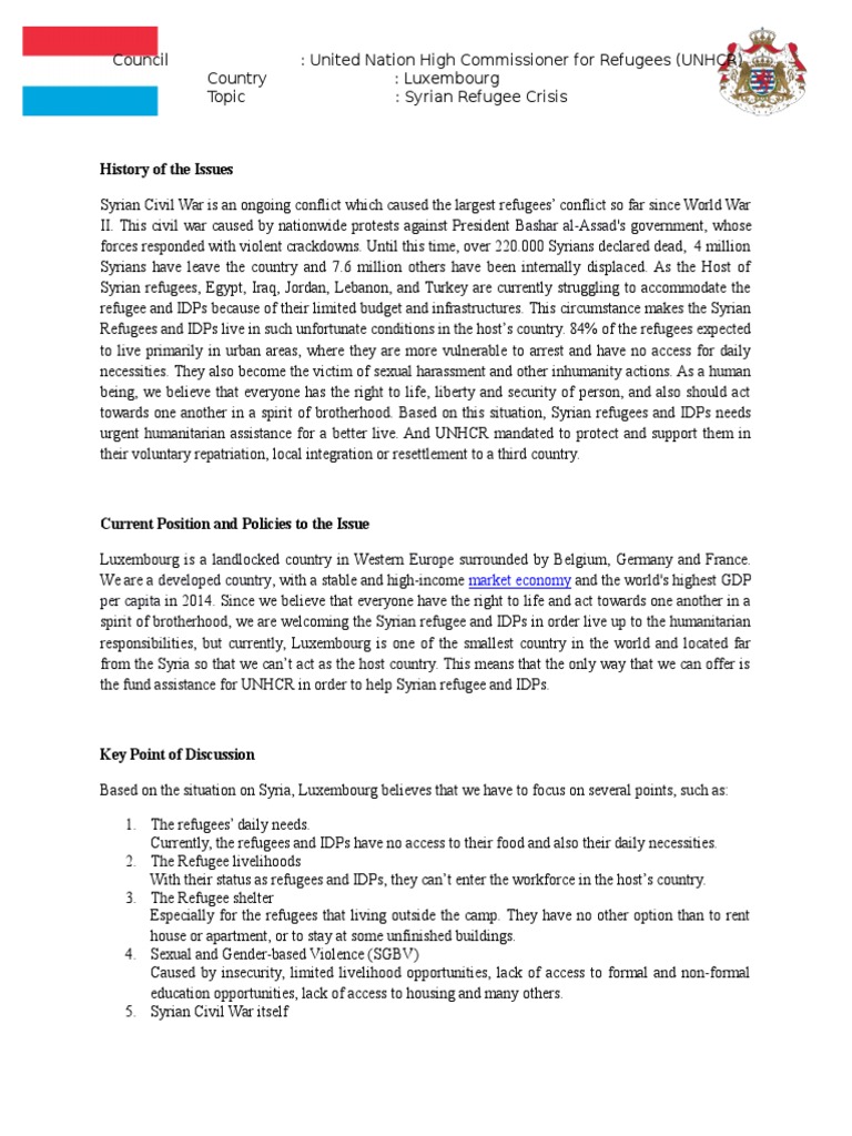 Luxembourg Position Paper | Refugee | United Nations High Commissioner For Refugees