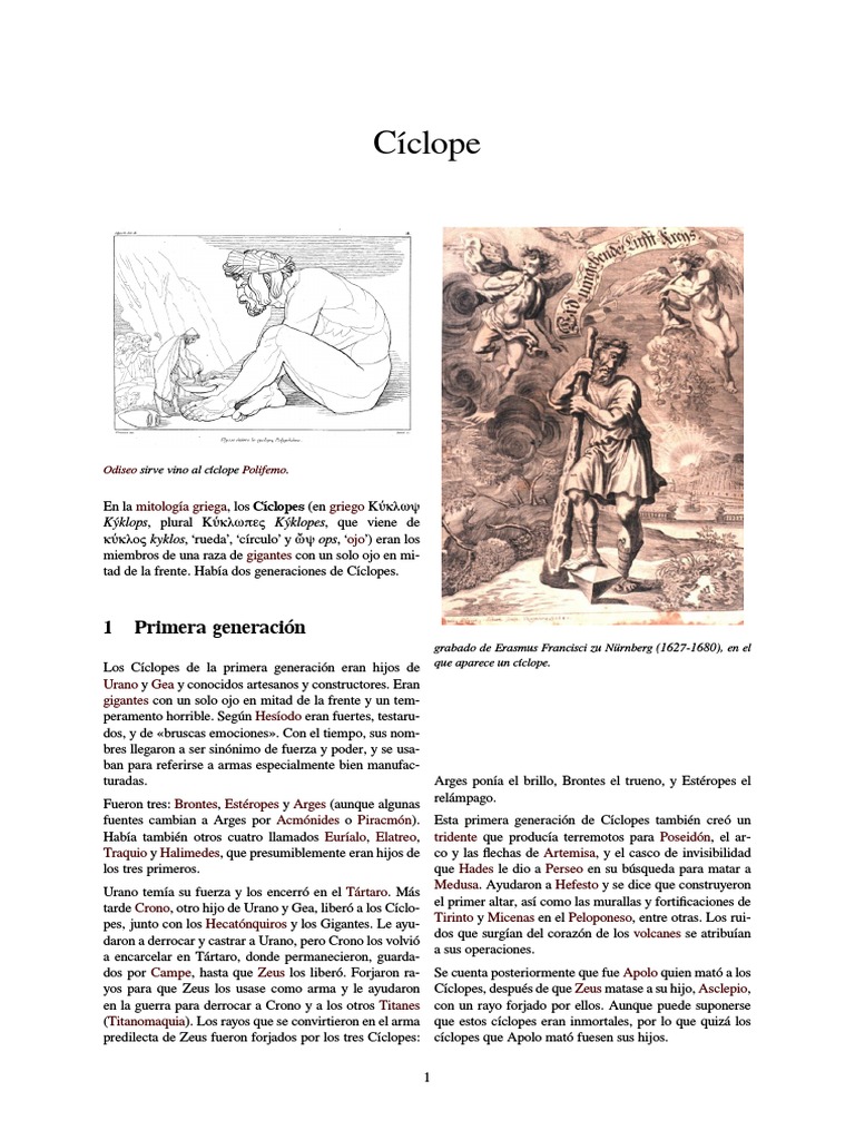 Cíclopes en la mitología griega | PDF | Literatura griega | Criaturas ...