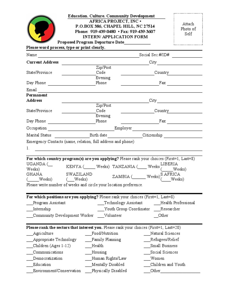 Africa Project Volunteer Application Form | PDF | Volunteering | Kenya