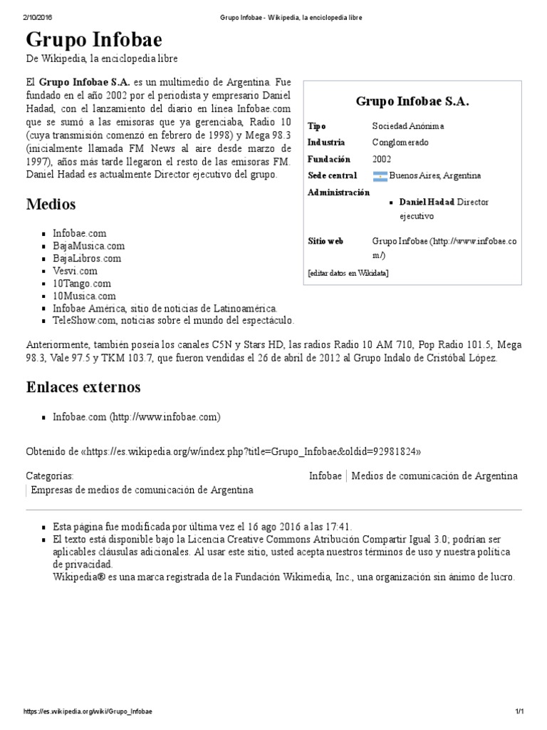 Grupo Infobae - Wikipedia, La Enciclopedia Libre | PDF | Política ...
