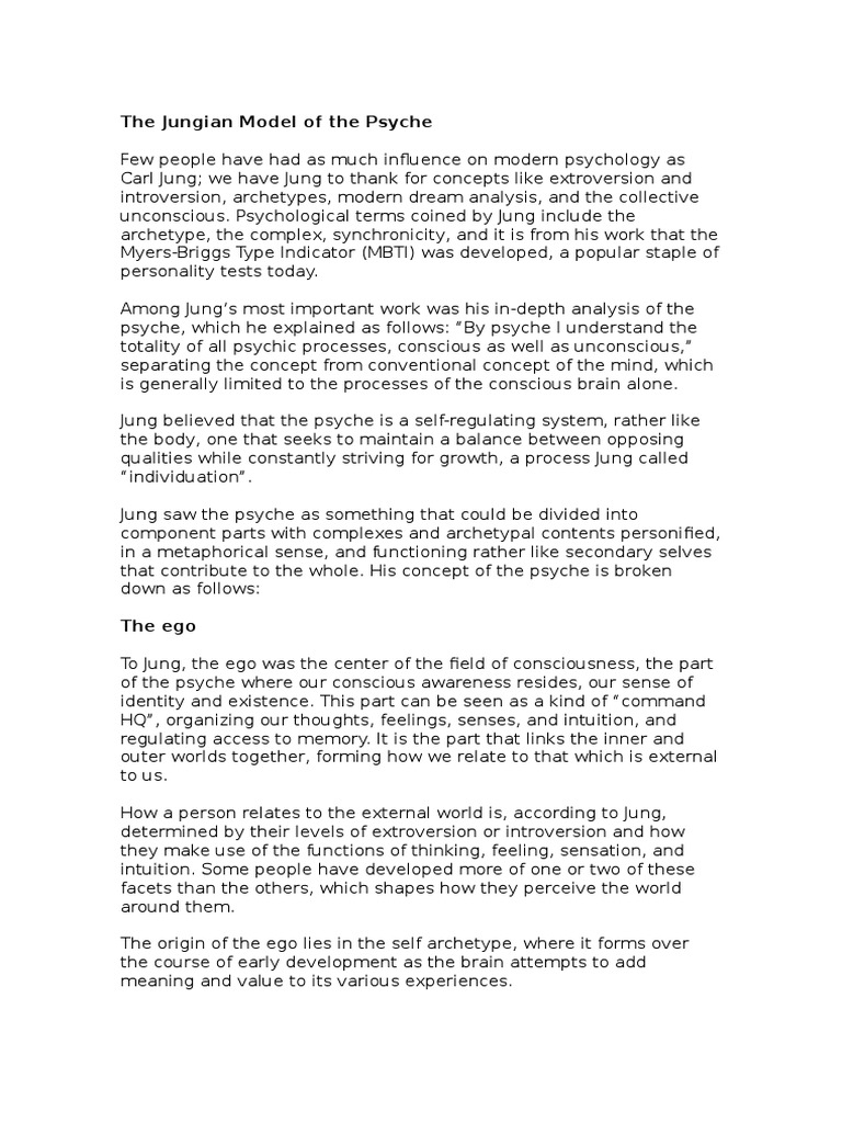 The Jungian Model of The Psyche | PDF | Shadow (Psychology) | Carl Jung