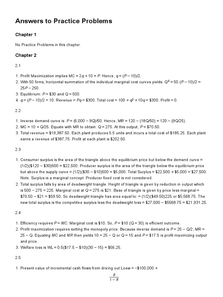 Answers To Practice Problems - Industrial Organization - Contemporary ...