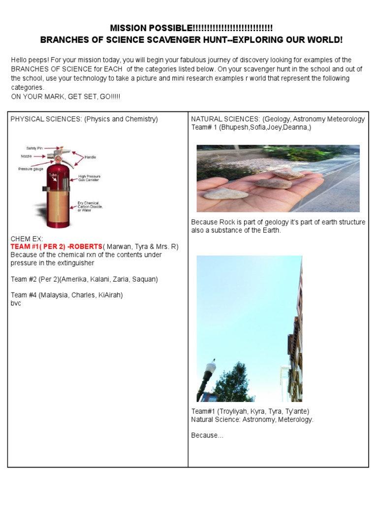 MISSION POSSIBLE!!!!!!!!!!!!!!!!!!!!!!!!!!!! Branches of Science ...