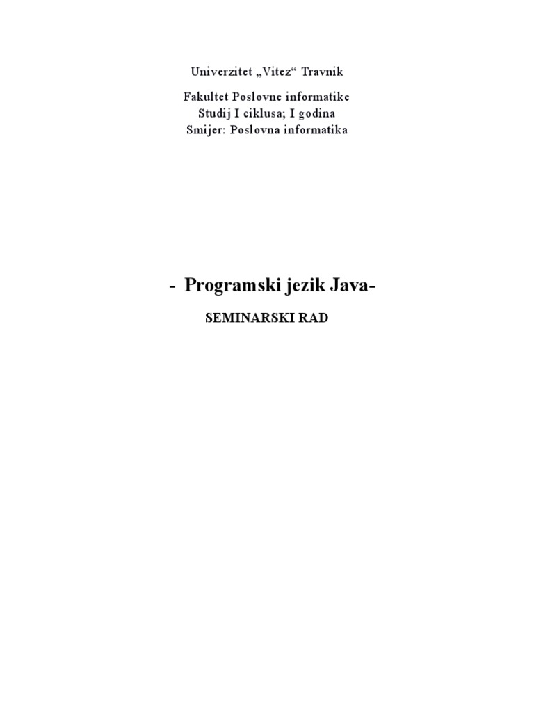 Programski Jezik Java Seminarski Rad | PDF