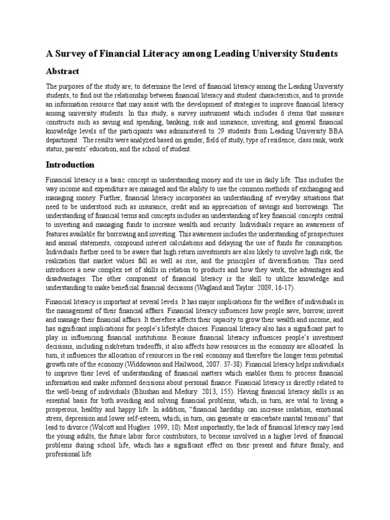 Financial Literacy Among University Students | PDF | Financial Literacy ...