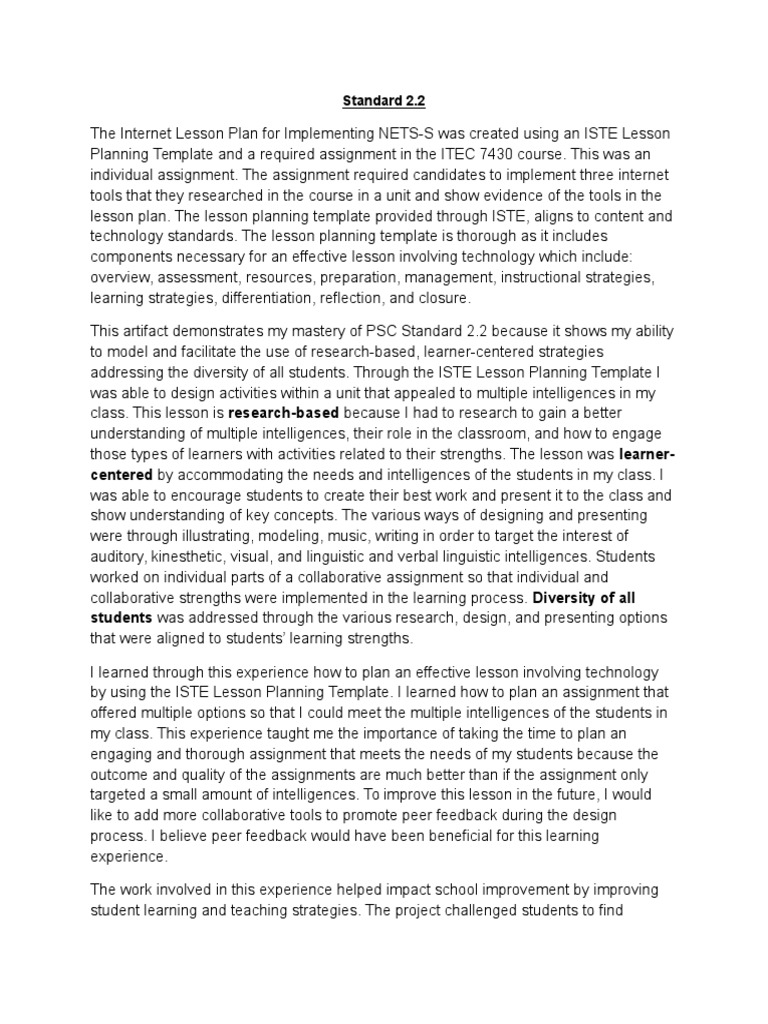 Standard 2 2docx | PDF | Lesson Plan | Intelligence