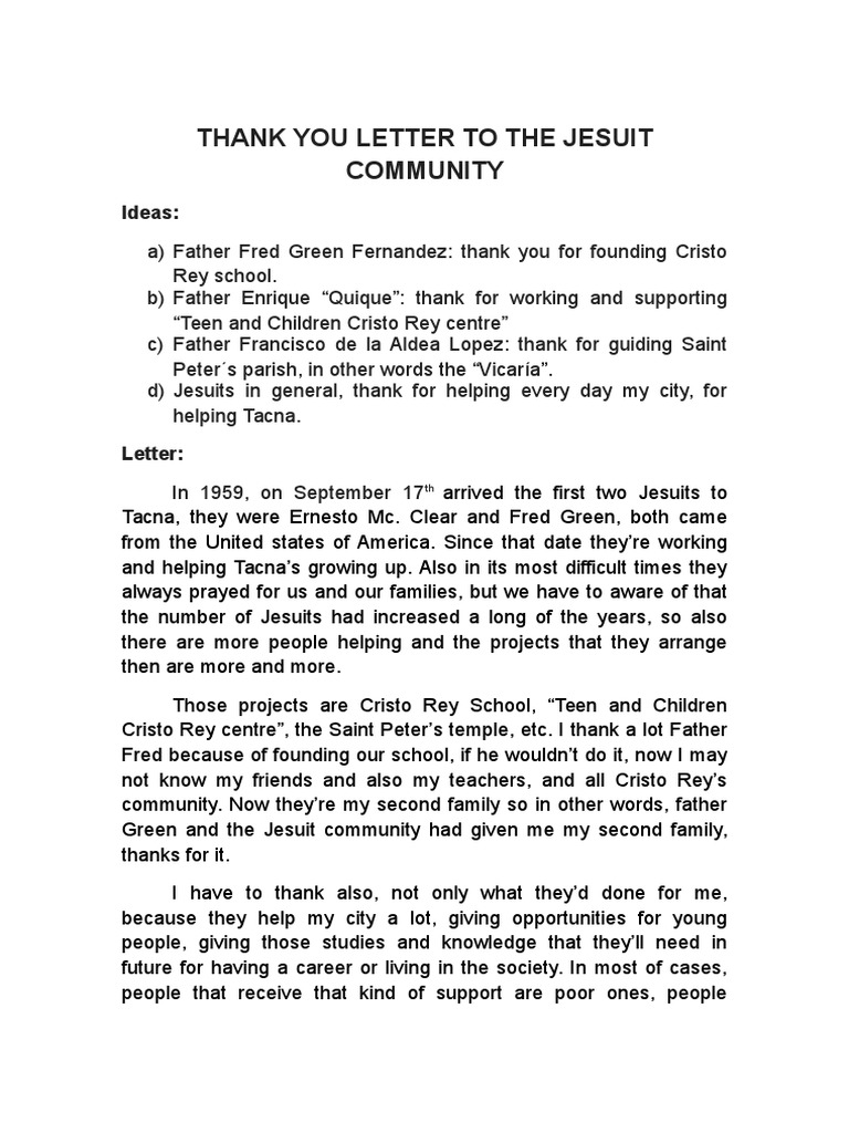 Thank You Letter To The Jesuit Community | PDF | Social Science