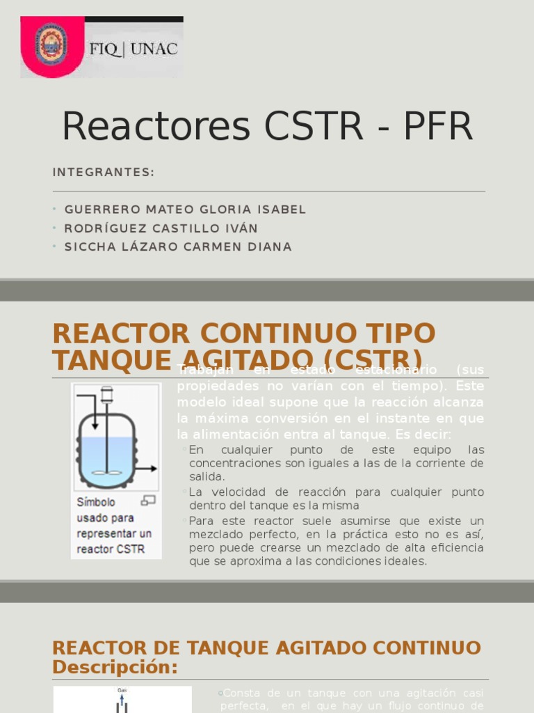 Reactores CSTR - PFR | PDF | Reactor Quimico | Ingeniería Química