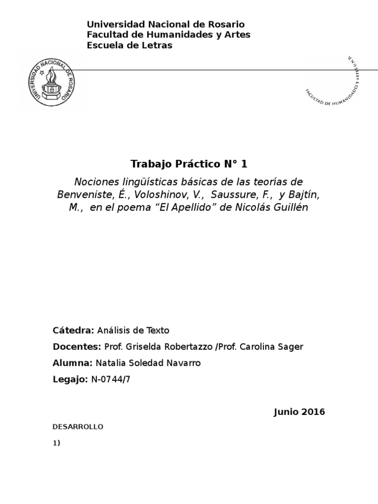 Nociones Lingüísticas Básicas de Las Teorías de Benveniste, É ...