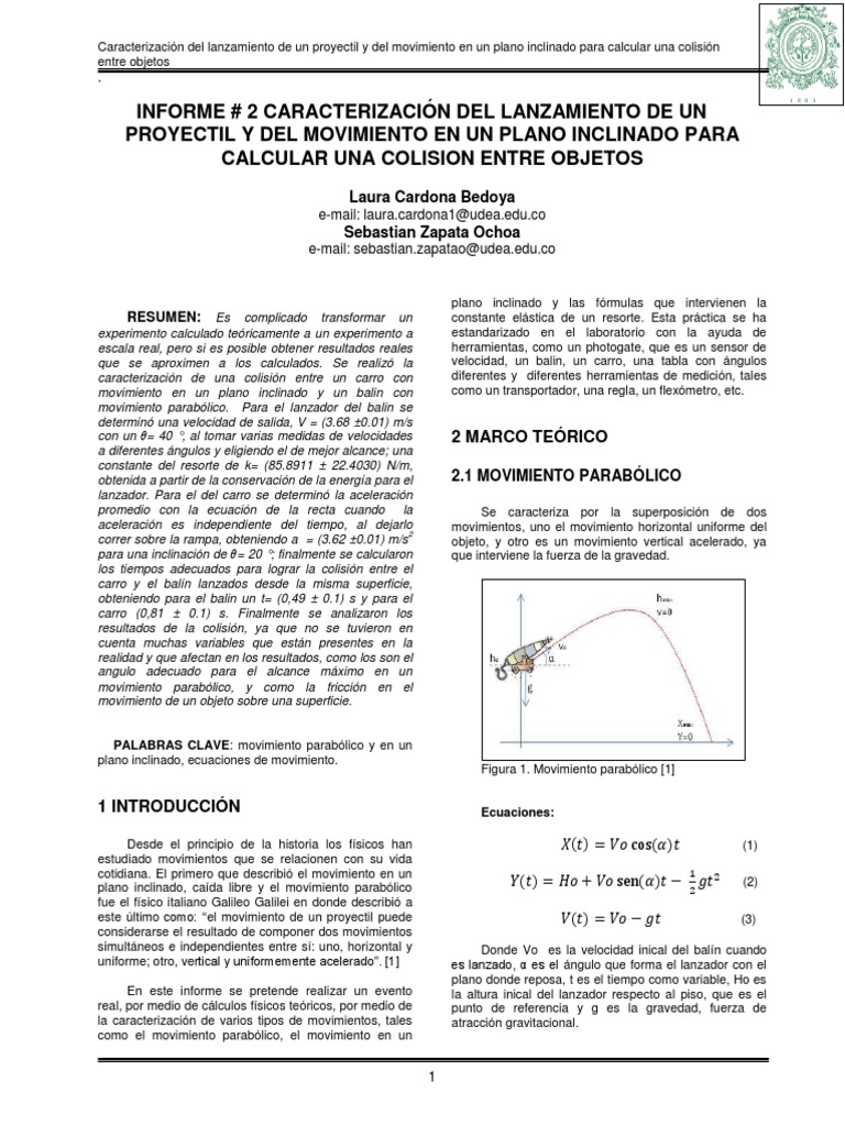 Informe 2 Caracterización Del Lanzamiento de Un Proyectil y Del ...