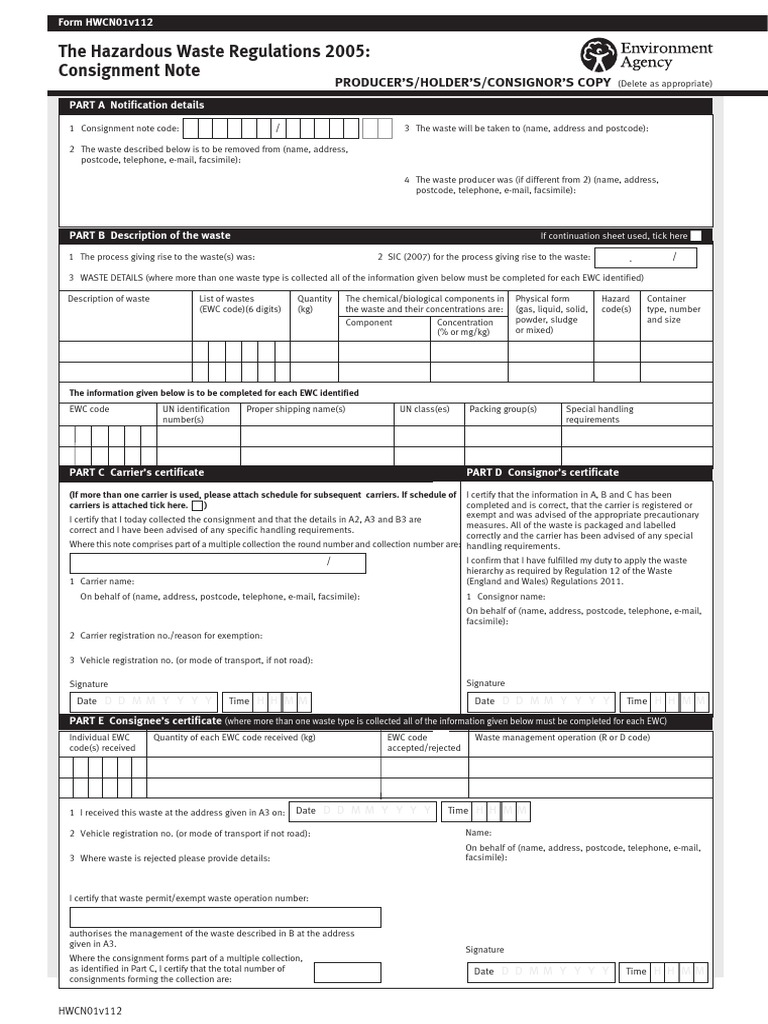 contoh form manifest b3 UK | Email | Waste
