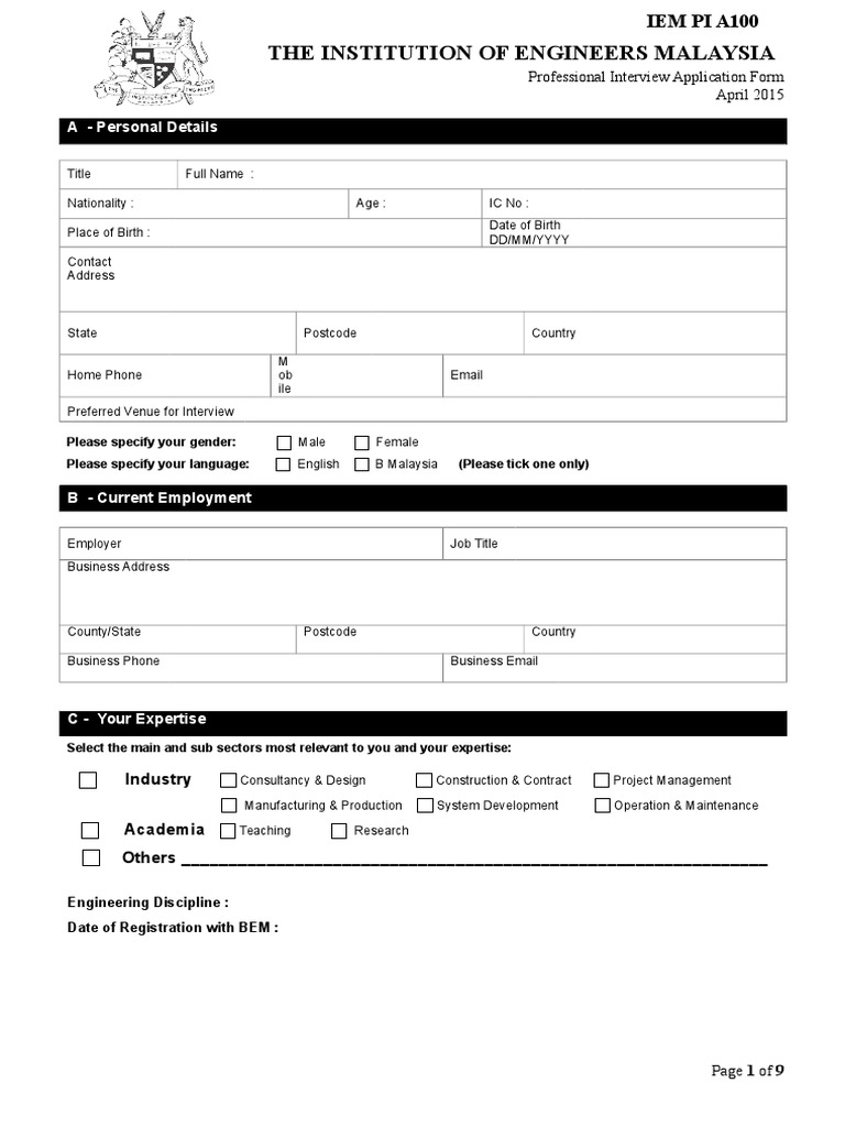 IEM PI Form A100 - Application Form - Report | Download Free PDF ...