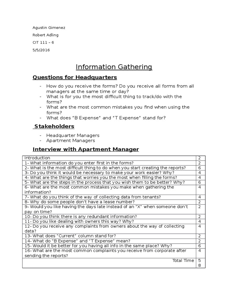 Information Gathering: Questions For Headquarters | PDF