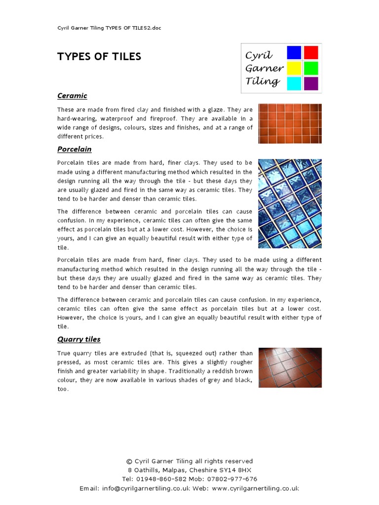 Types of Tiles Explained | PDF | Tile | Porcelain