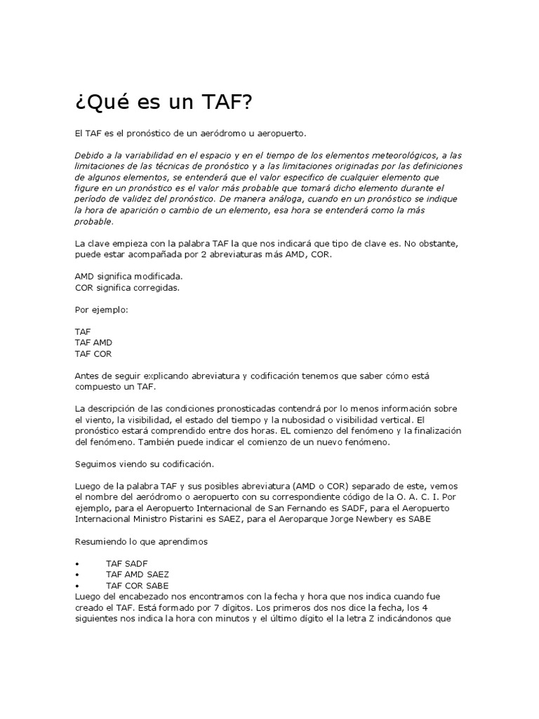 Clave TAF o TAFOR PDF | Descargar gratis PDF | Velocidad del viento | Probabilidad