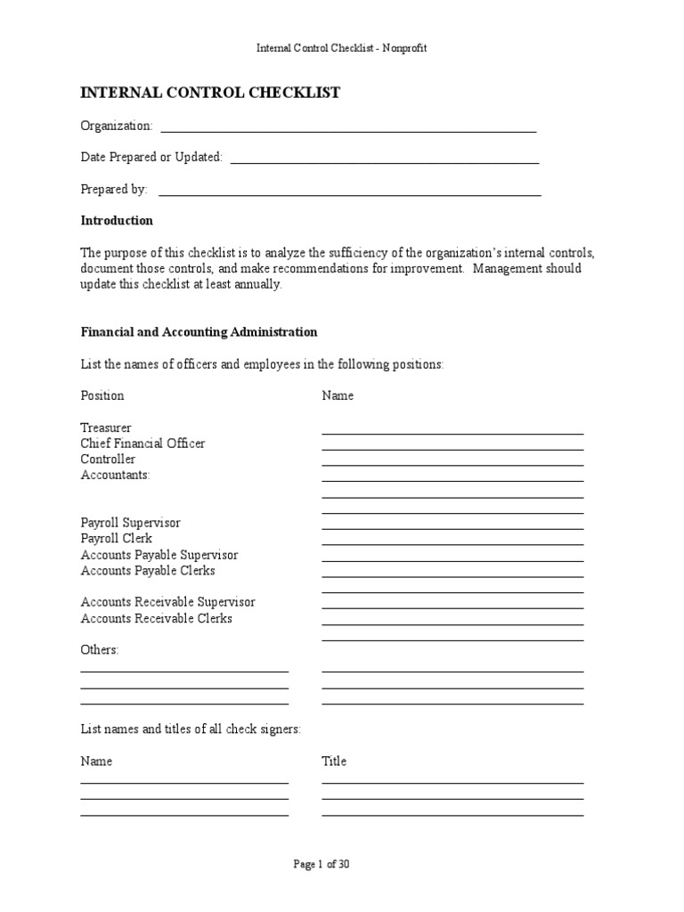 Internal Control Checklist | Internal Control | Credit Card