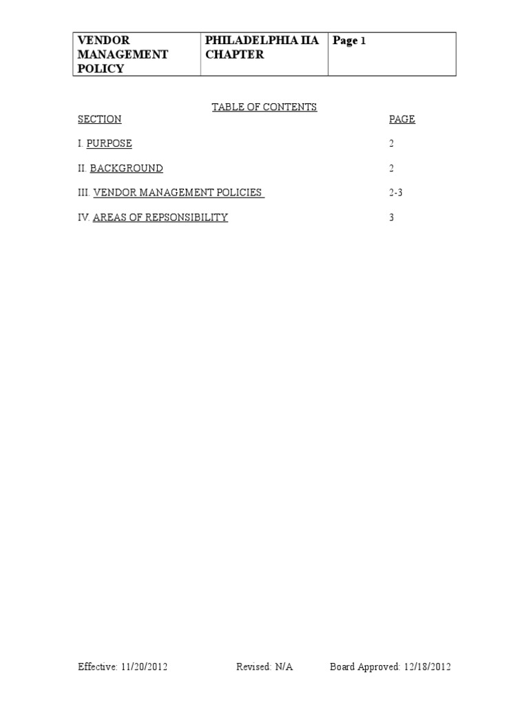 IIA Vendor Management Policy | PDF