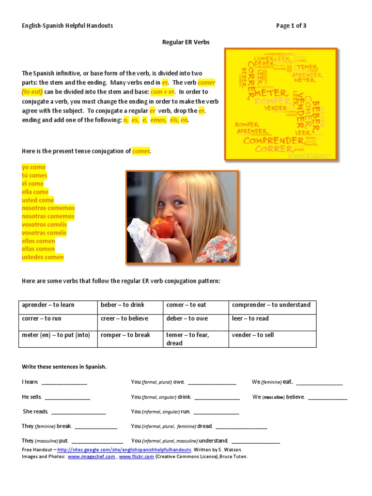 Regular ER Verbs | PDF | Grammatical Conjugation | Syntactic Relationships