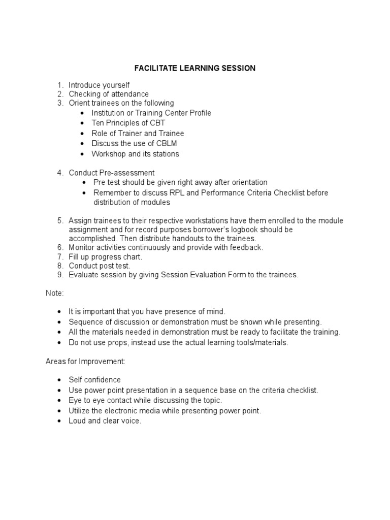 Facilitate Learning Session (Steps) | PDF