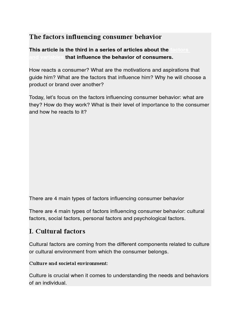 Factors Influencing Consumer Behavior | PDF | Behavior | Perception