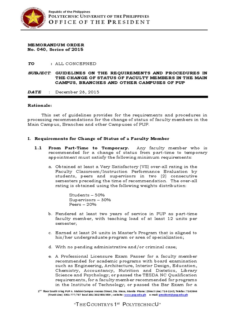 Memorandum Order 40 - Guidelines Change of Status PDF | PDF ...