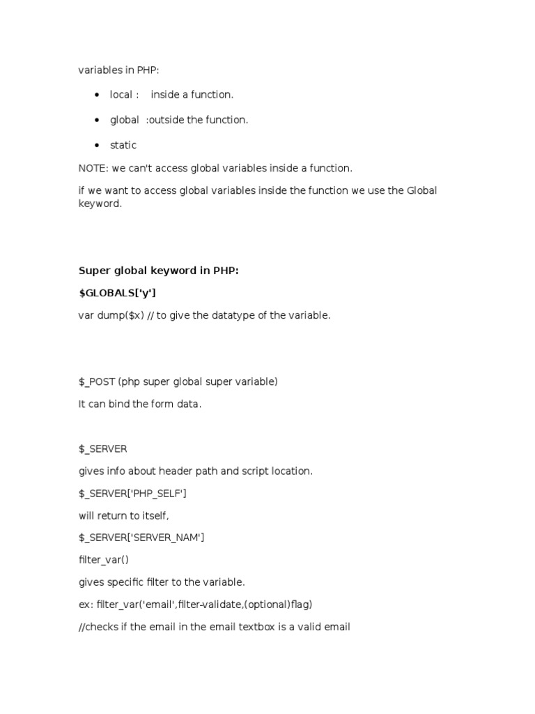 Super Global Keyword In Php Globals Y Pdf Php Variable