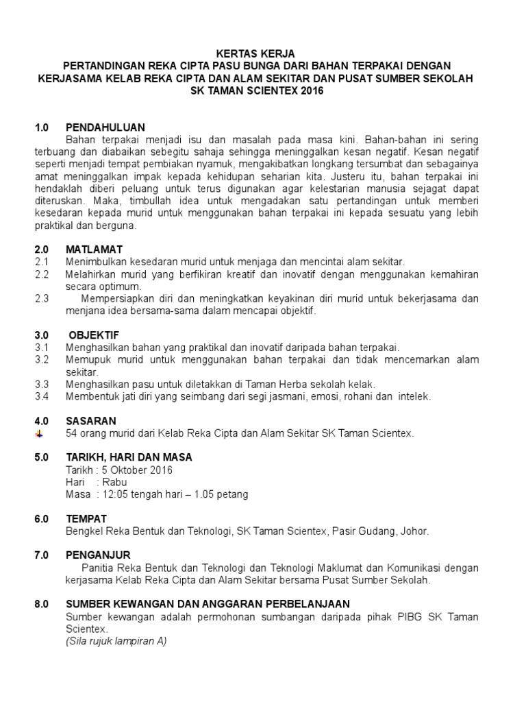Kertas Kerja Pertandingan Reka Cipta | PDF