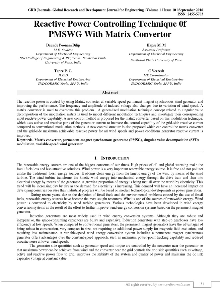 Reactive Power Control in Permanant Magnet Synchronous Wind Generator ... Reactive Power Control in Permanant Magnet Synchronous Wind Generator ...