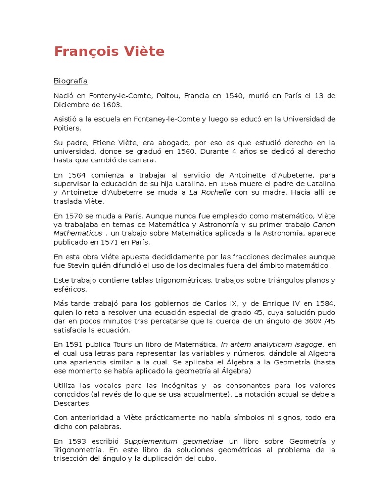 François Viète | PDF | Enseñanza de matemática | Science
