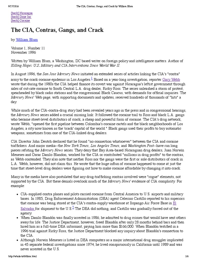 CIA, Contras, Gangs, and Crack by William Blum Volume 1, Number 11 ...