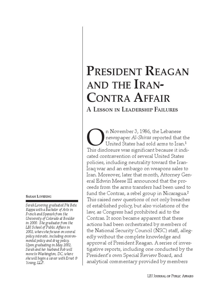 President Reagan and The Irancontra Affair A Lesson in Leadership ...