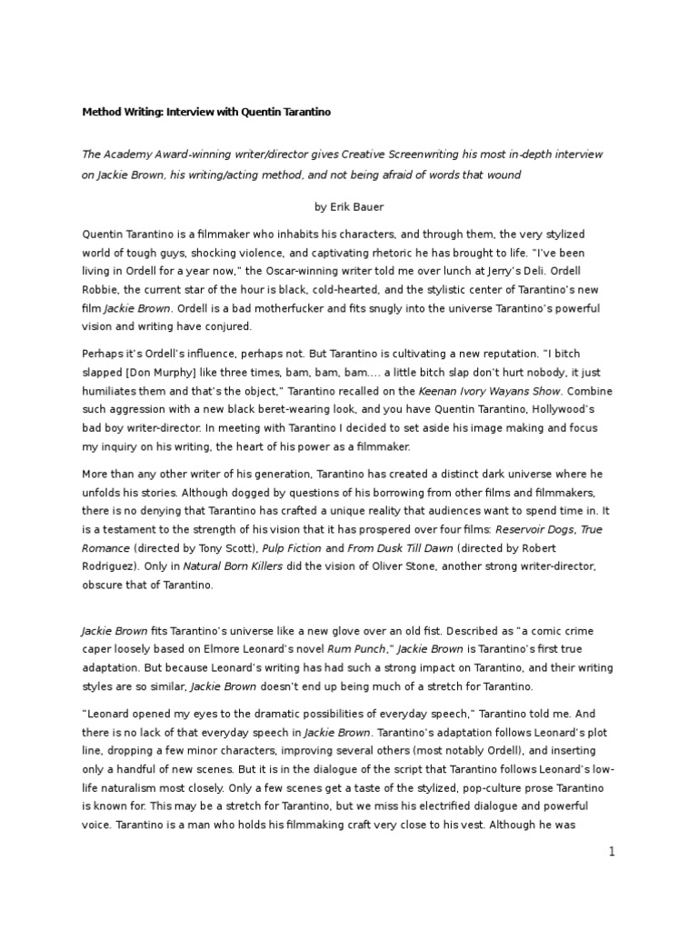 Method Writing - Tarantino | PDF | Pulp Fiction | Leisure