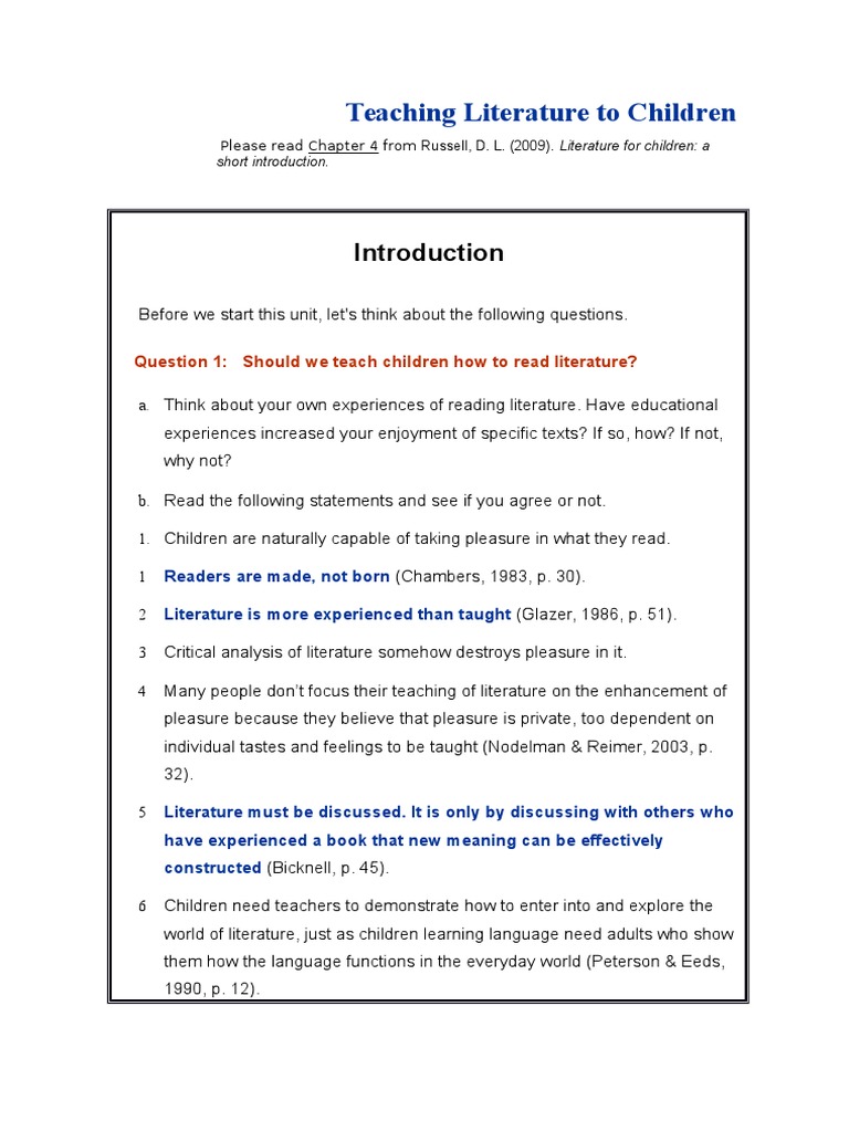 Teaching Literature | PDF | Reading (Process) | Storytelling