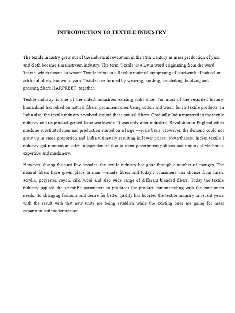 Introduction To Textile Industry | PDF | Textiles | Market Liquidity
