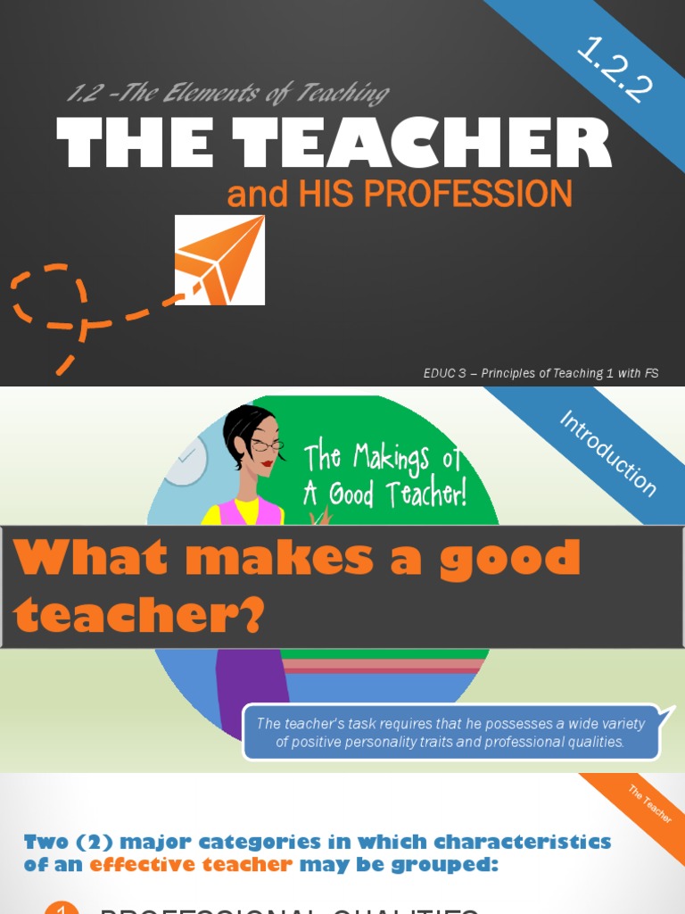 Elements of Teaching - The Teacher (Principles of Teaching 1) | PDF ...