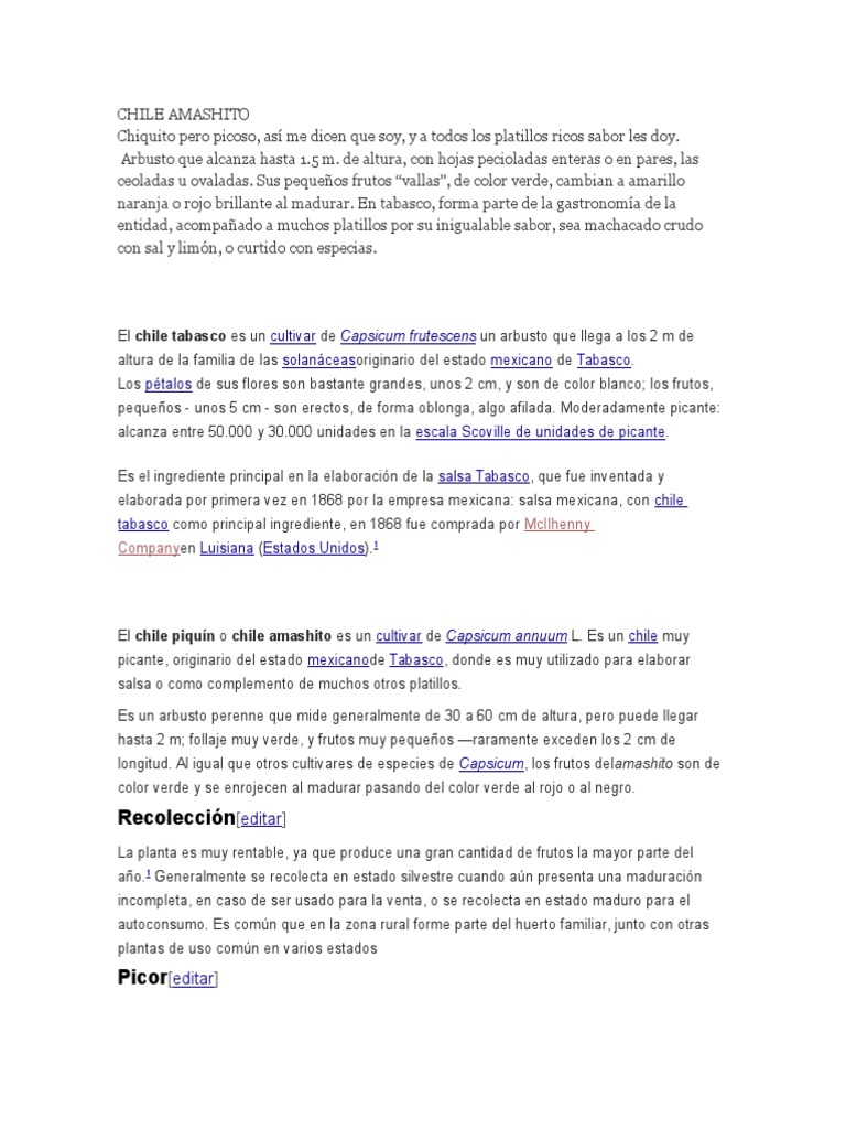 Chile Amashito: Sabor y Tradición | PDF | Fruta vegetales ...