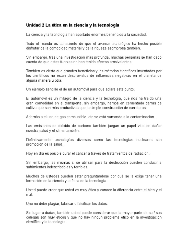 Ética en Ciencia y Tecnología: Impacto y Dilemas | PDF | Moralidad ...