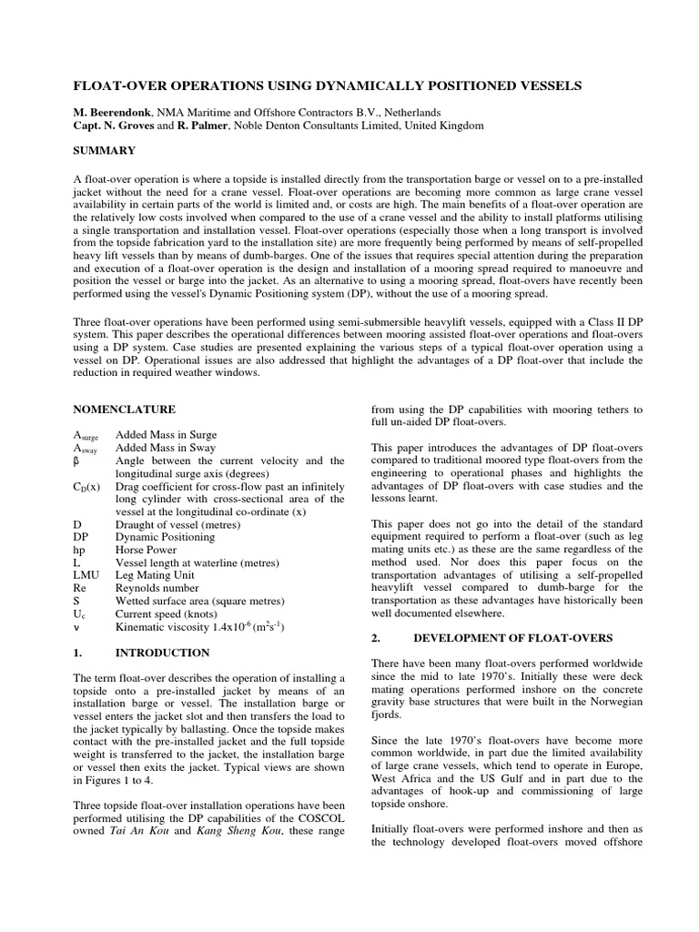 Float-Over Operations Using Dynamically Positioned Vessels1 | PDF ...
