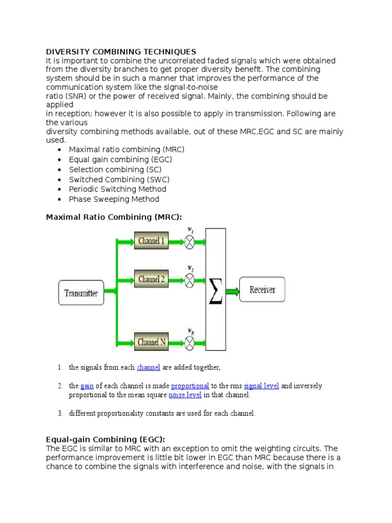 Diversity Combining Techniques in Wireless Communication | PDF | Signal ...