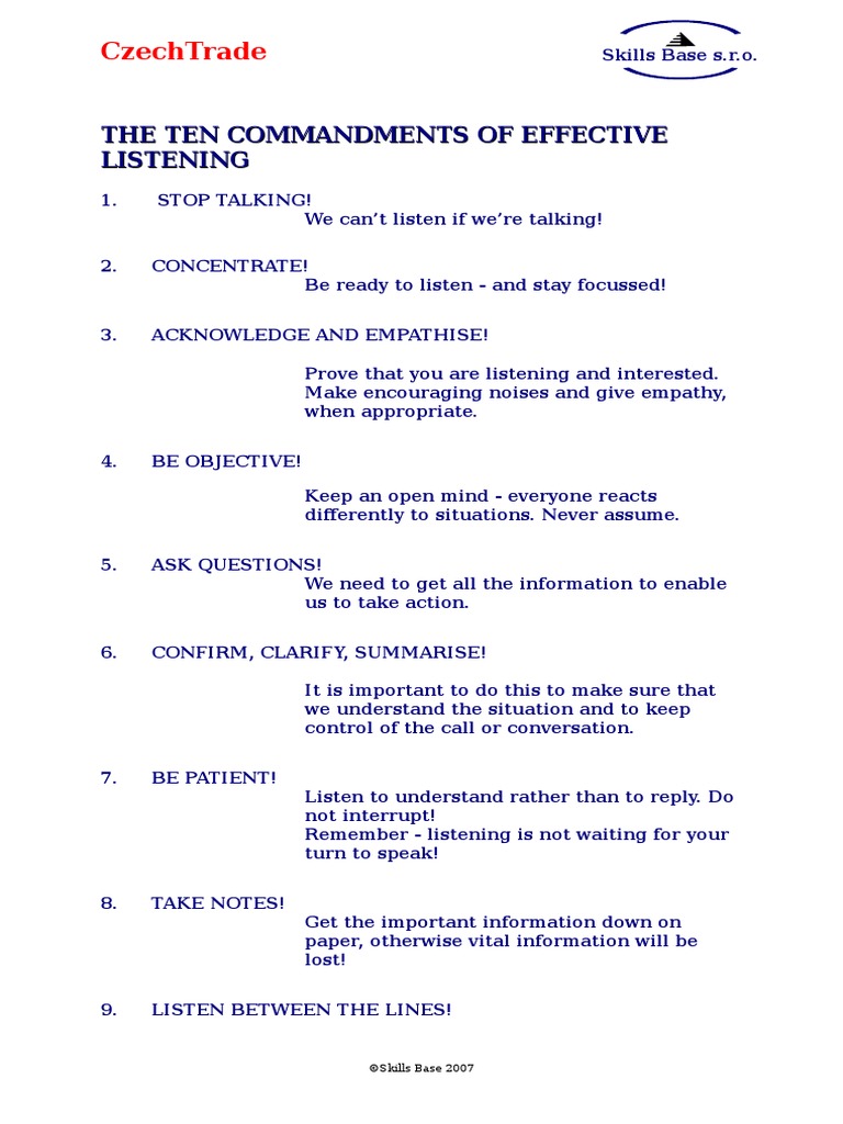 Ten Commandments of Effective Listening | PDF | Empathy | Psychological ...