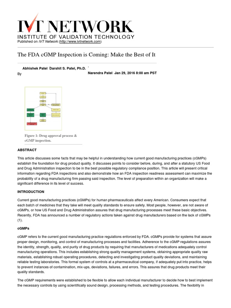 IVT Network - The FDA CGMP Inspection Is Coming - Make The Best of It ...